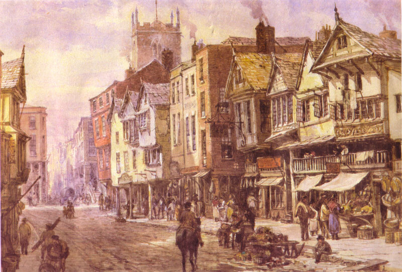 Chester Tourist - An Old View of Eastgate Street in the Centre of Chester