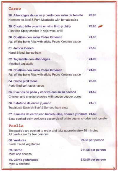 Chester Tourist - The Blue Bell Menu